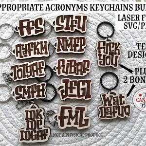 Inappropriate Acronyms Keychains Bundle, 10 Designs Plus 2 Bonuses ...