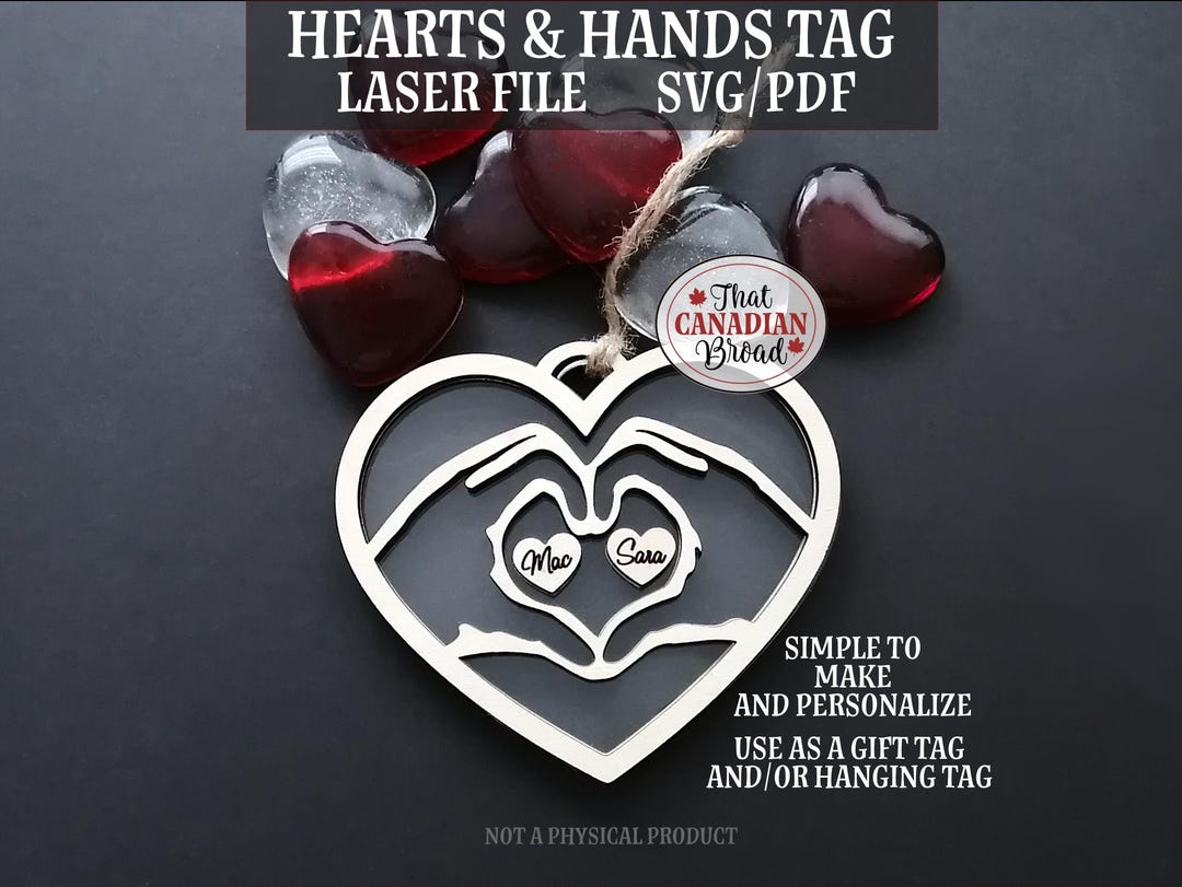 Hearts & Hands Gift Tag or Hanging Tag, Customizable, Layered Design ...
