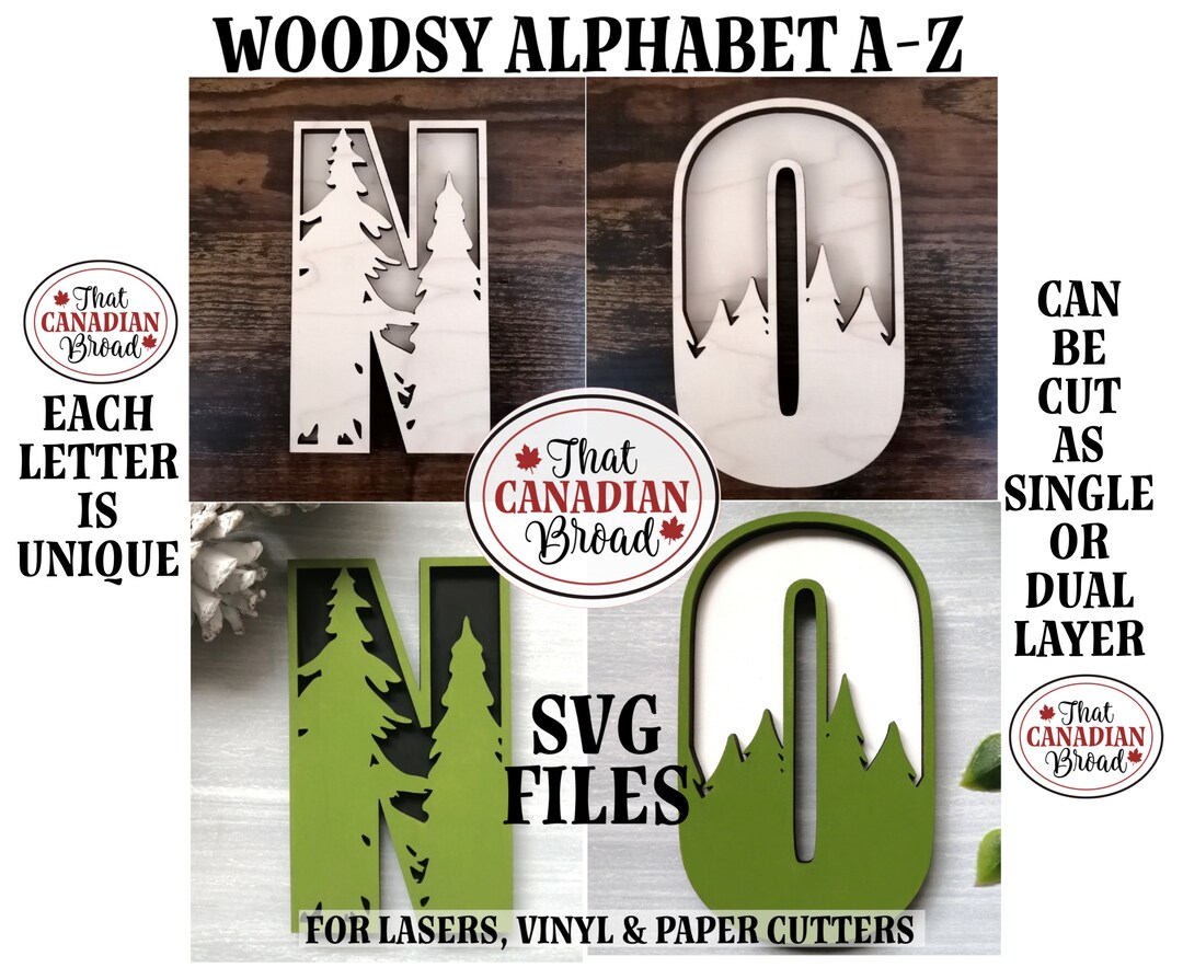 Woodsy Themed Alphabet Laser File Set, A-Z, Tree Alphabet, 2 Layer, SVG ...