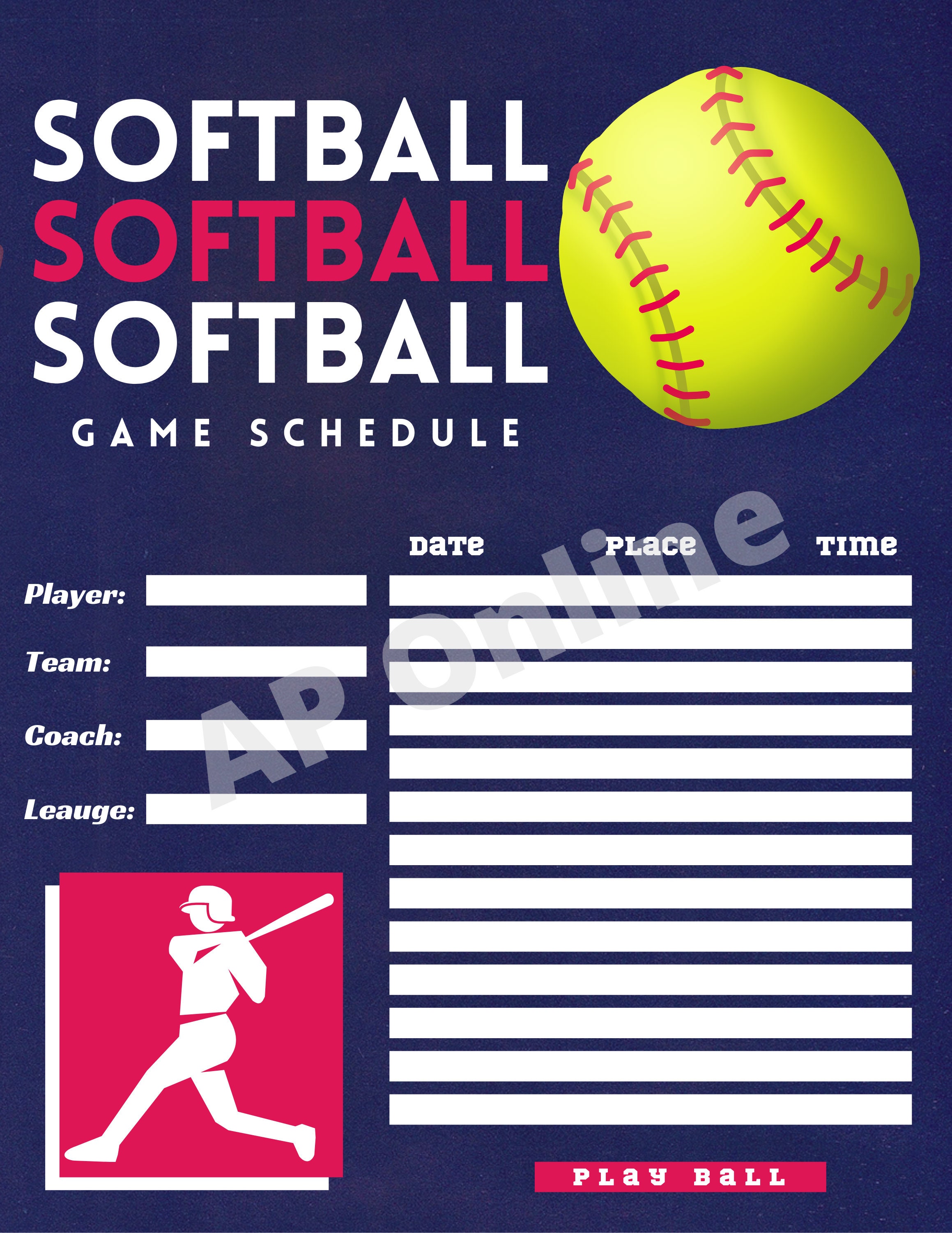 Softball Little League Game Schedule Organizer for Parents ...