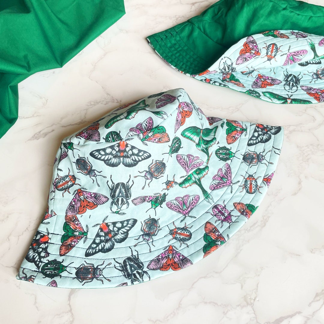 Bug Print Reversible Bucket Hat Vintage Bug Print Hat Blue and Green ...