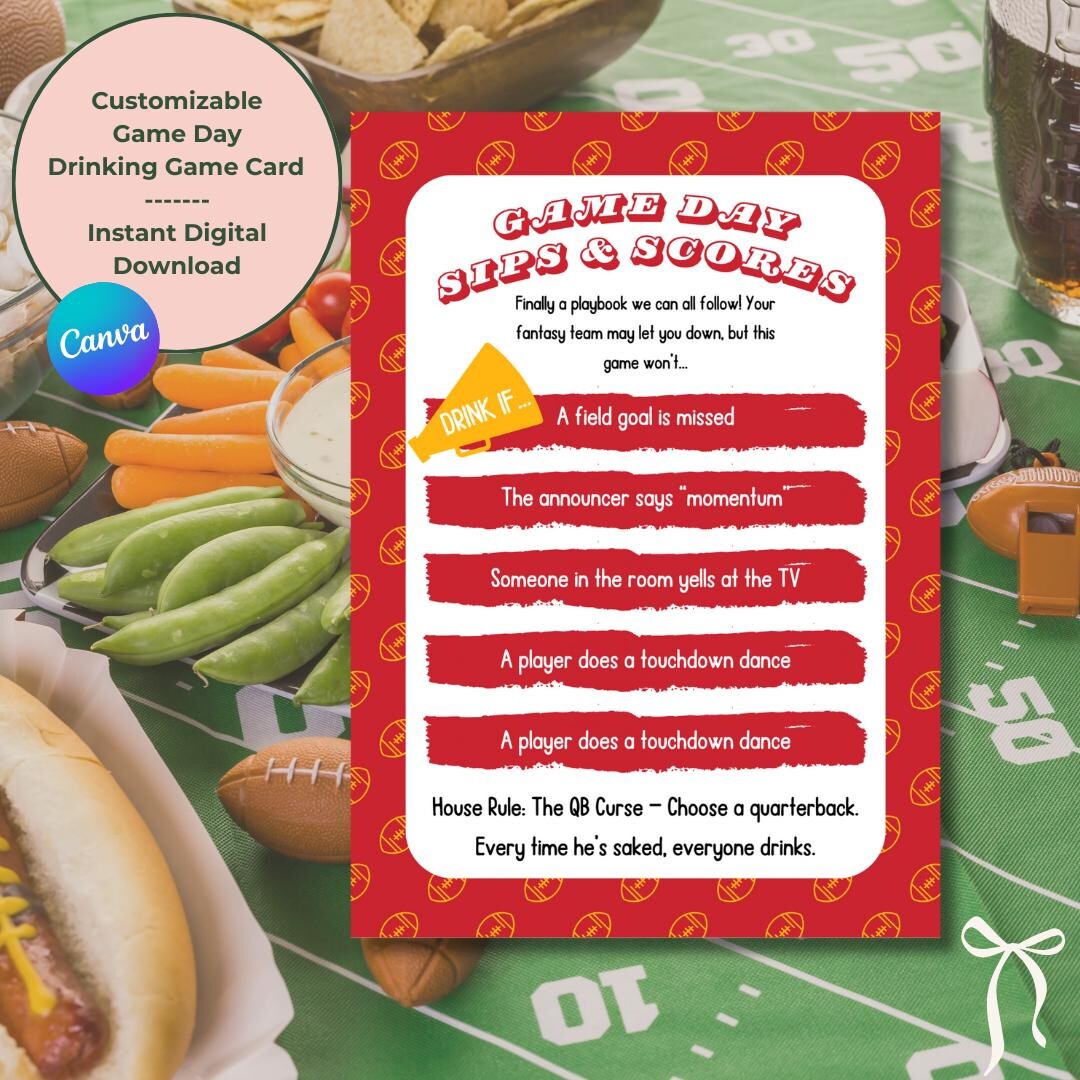Editable Game Day Drinking Game Template: Football Party (printable) - Etsy