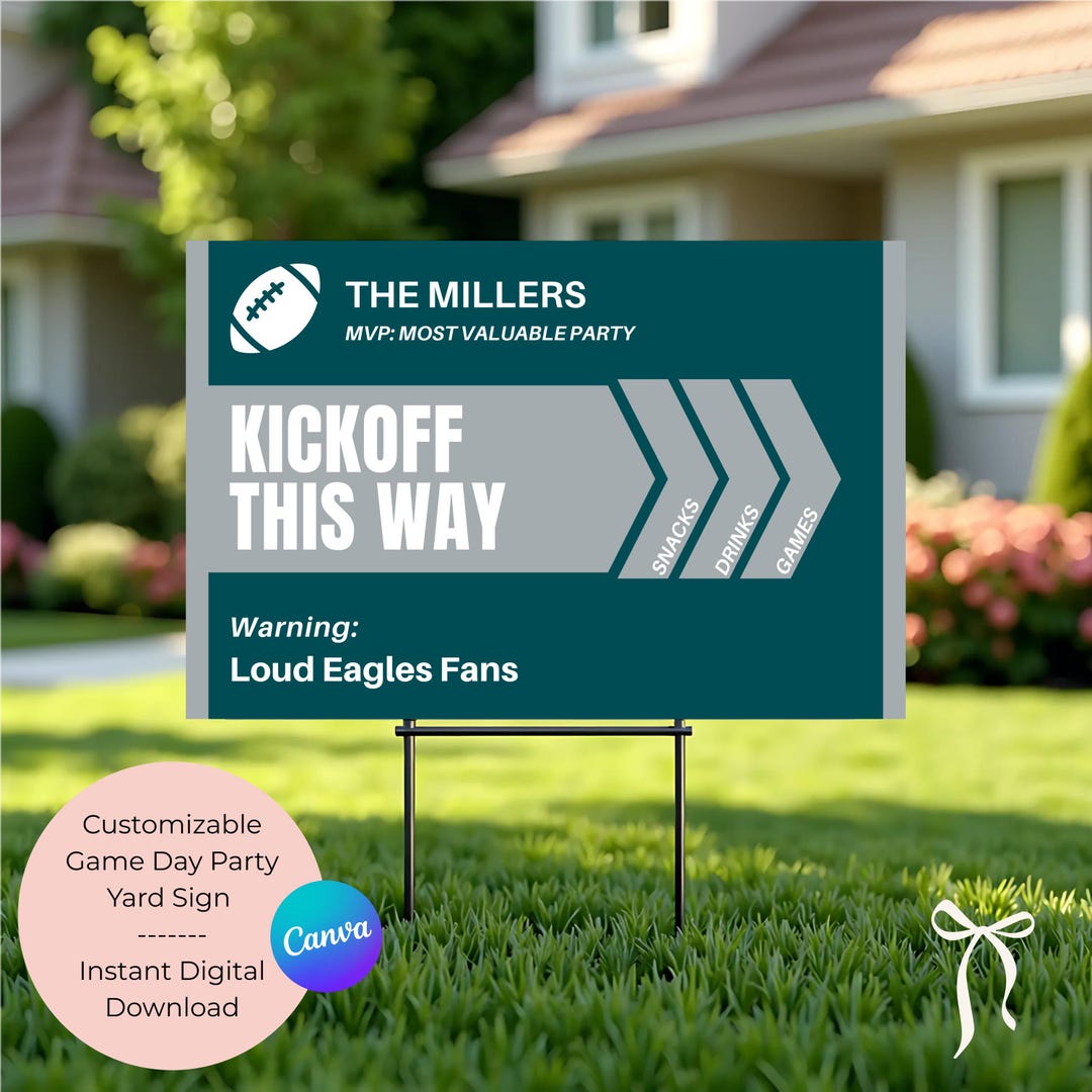 Football Party Yard Sign Template Canva Editable | NFL Team Colors ...