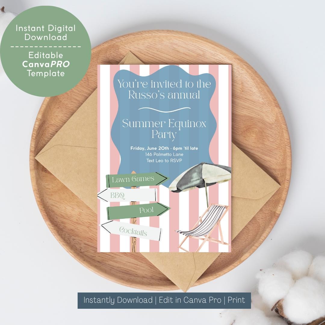 Summer Pool Party Invitation – Editable 5x7 Canva Pro Template ...