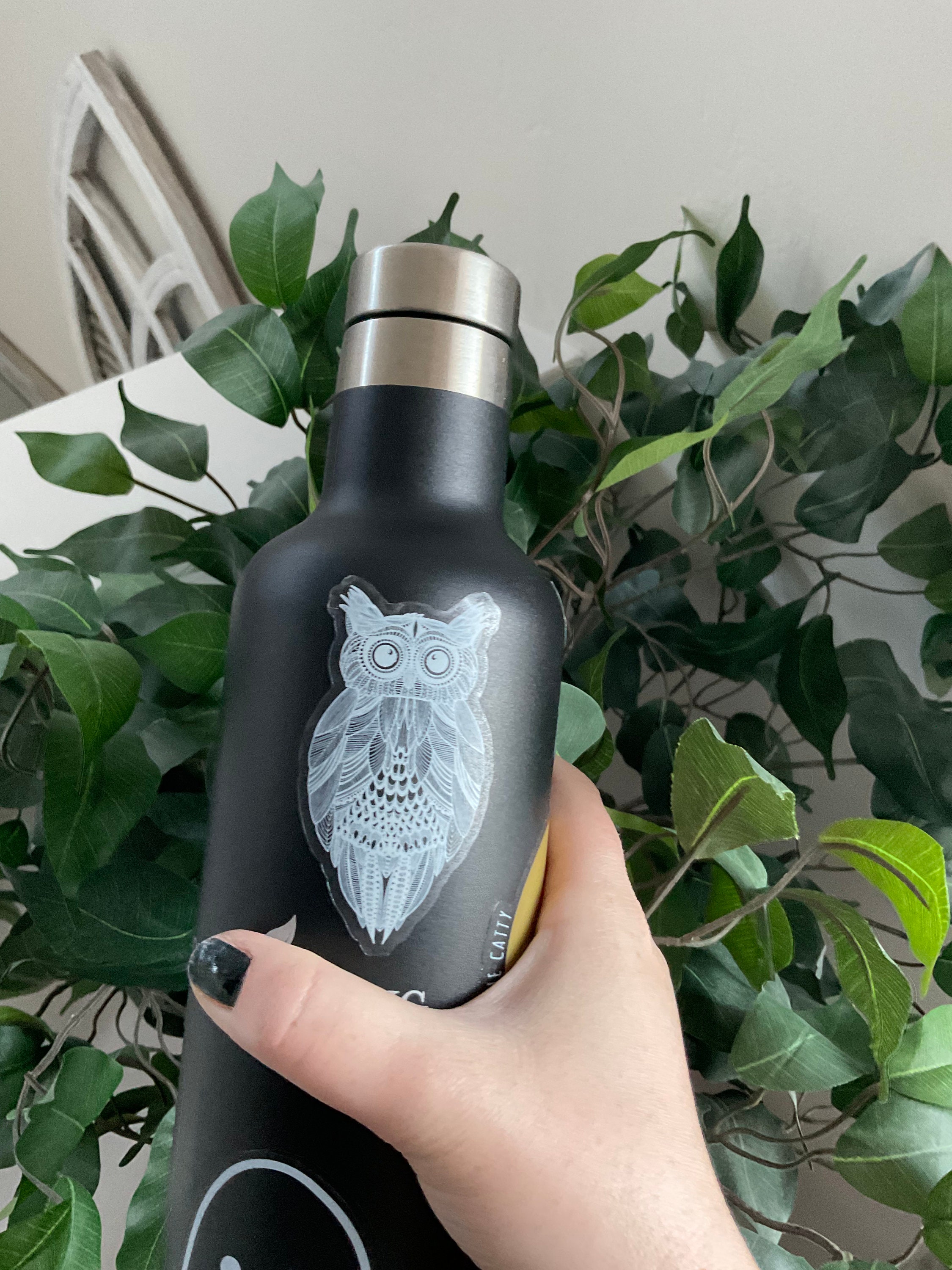 Mandala Inspired Owl for Water Bottles | Journaling Stickers | White ...