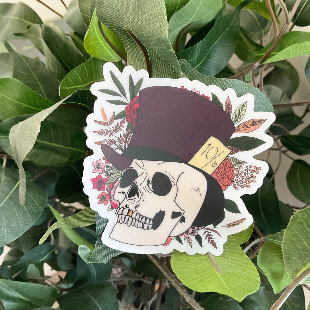 Mad Hatter Floral Skull Vinyl Sticker | Alice in Wonderland Sticker ...