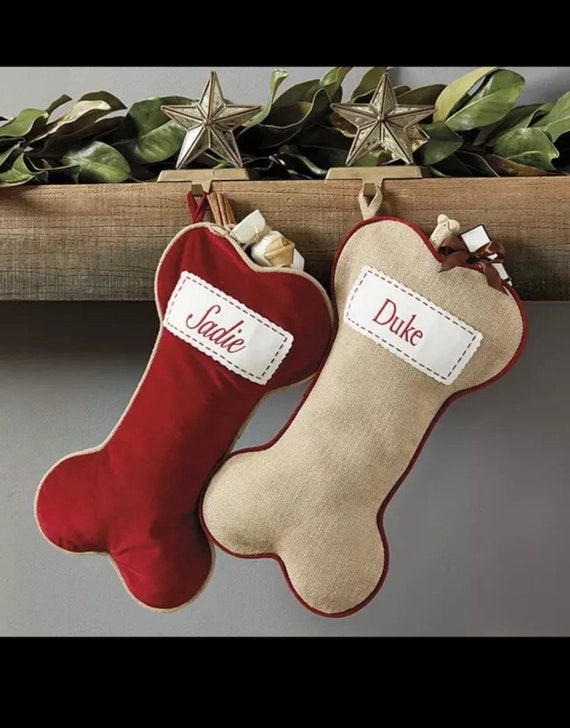 Bone Shaped Dog Stocking Red Velvet Style With Hessian Trim - Etsy UK