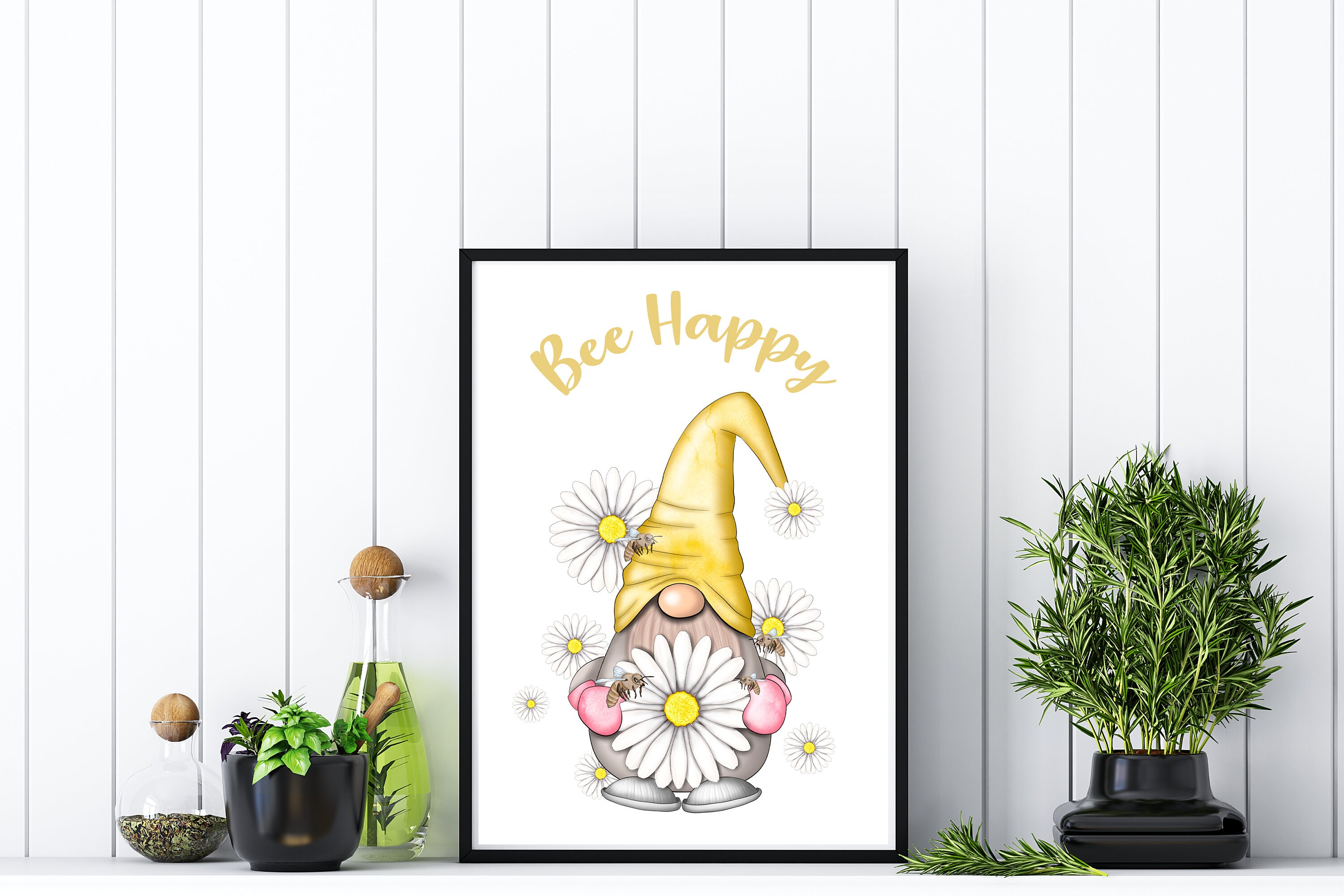 Bee Happy Gonk Print, Be Happy Wall Art, Gonk Picture, Bee Print, Gnome ...