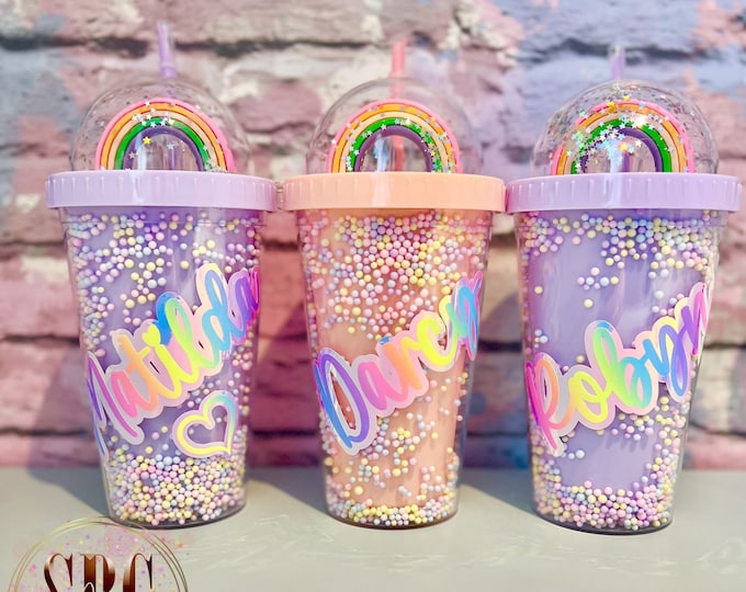 Rainbow Tumbler With Straw, Personalised Double Wall Tumbler, Smoothie ...
