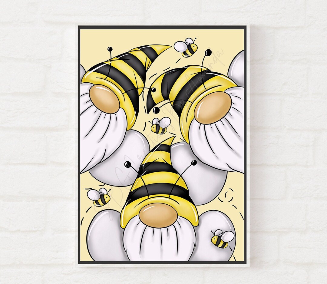 Biene Gonk Poster, Gonk Trio Poster gelber Hintergrund, Wichtel A4, A5 ...