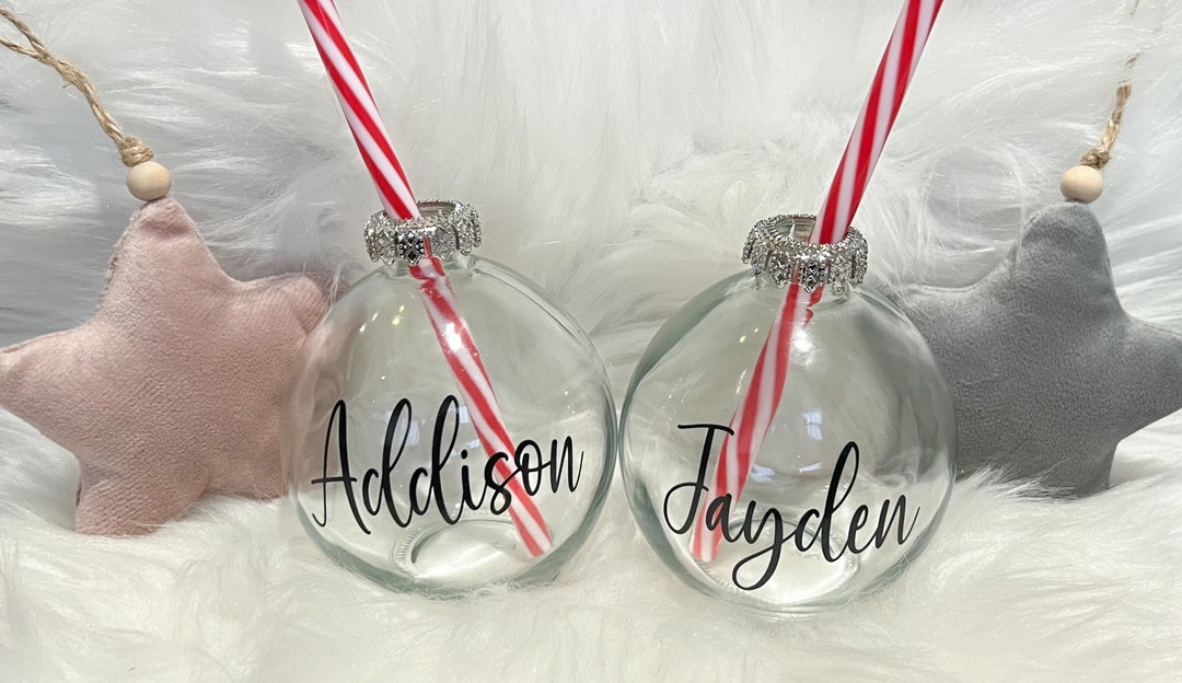 Personalised Christmas Bauble Drinking Glass With Straw, Novelty Glass ...