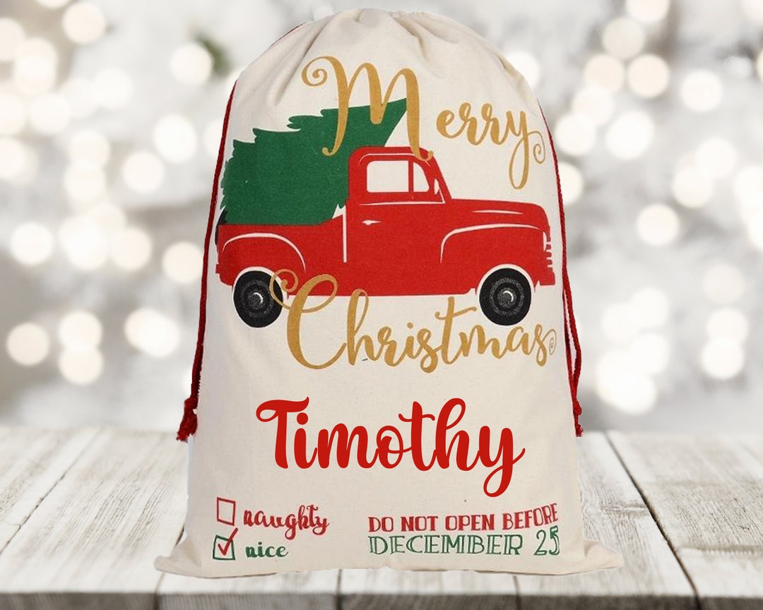 Personalised Christmas Sack, Santa Sack, Christmas Tree Red Truck ...