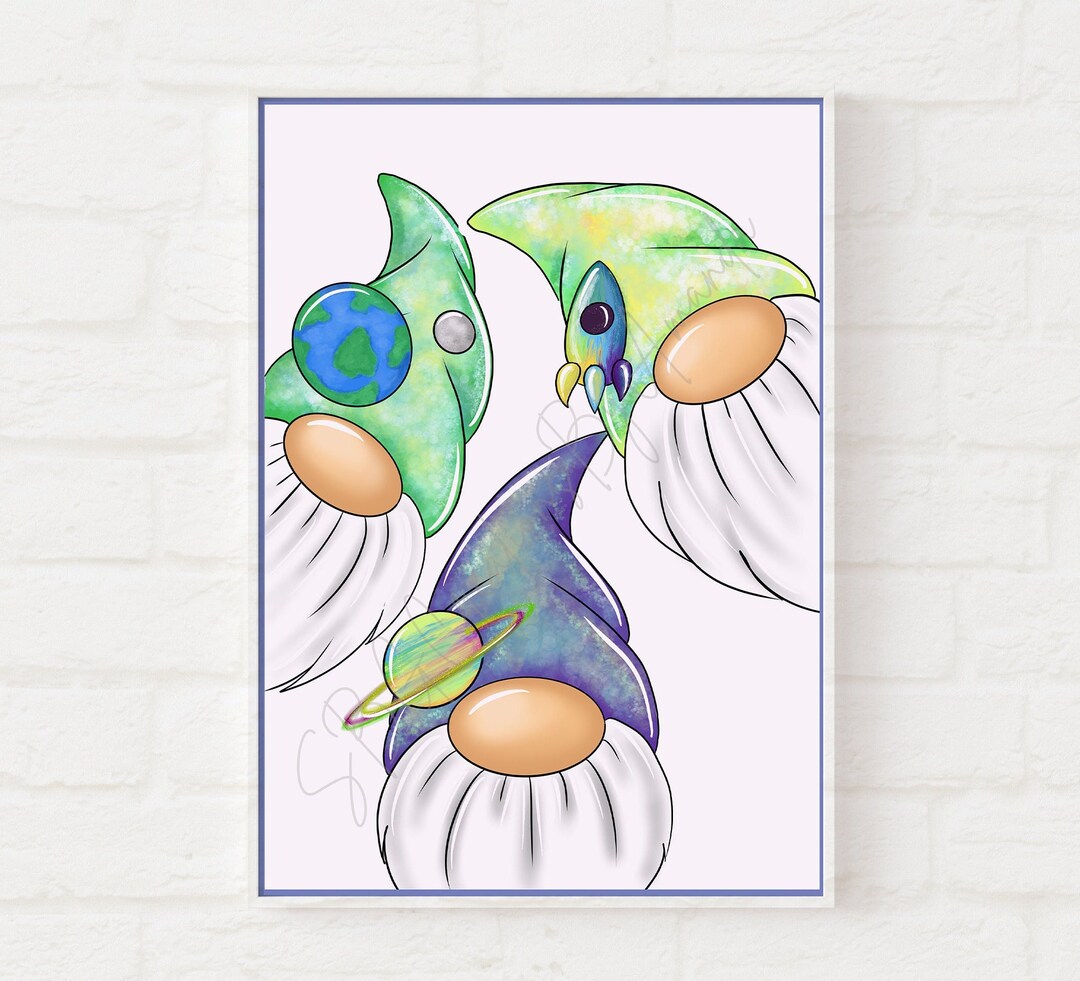 Space Gonk Print, Gonk Trio Wall Art, Gonk Picture, Gnome Print, A4, A5 ...