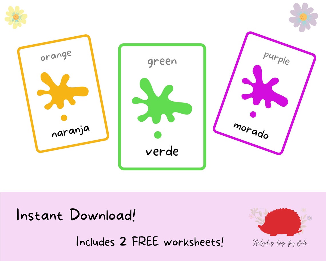 Bilingual Colours Flashcards - Learn Spanish for Kids - Etsy
