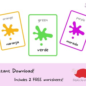 Bilingual Colours Flashcards - Learn Spanish for Kids - Etsy