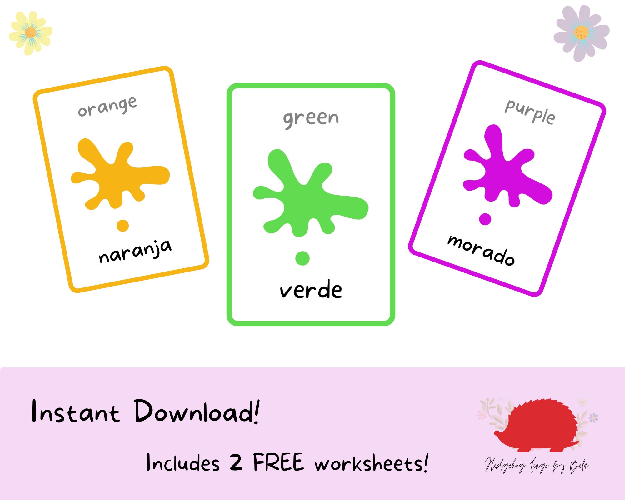 Bilingual Colours Flashcards - Learn Spanish for Kids - Etsy