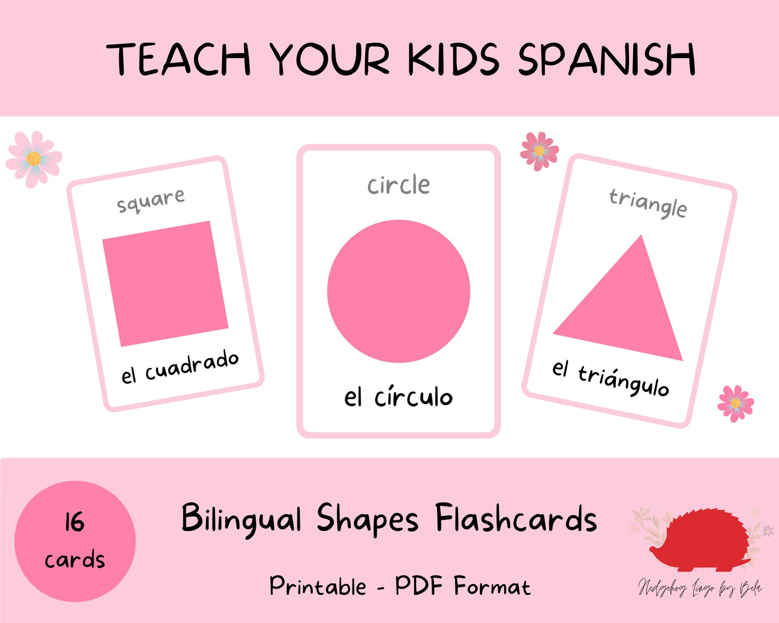 Bilingual Shapes Flashcards Learn Spanish for Kids Hedgehoglingo - Etsy