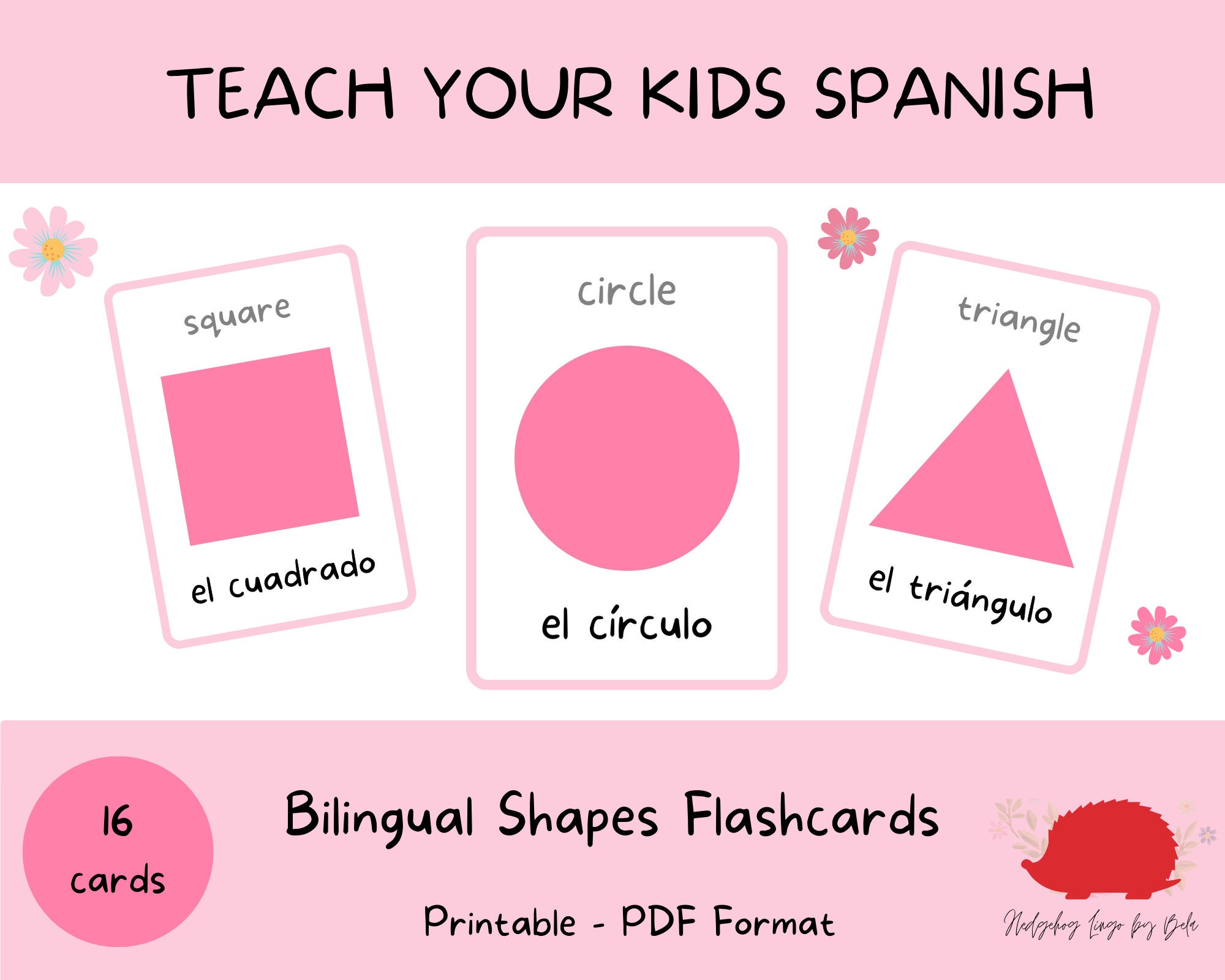 Bilingual Shapes Flashcards Learn Spanish for Kids Hedgehoglingo - Etsy