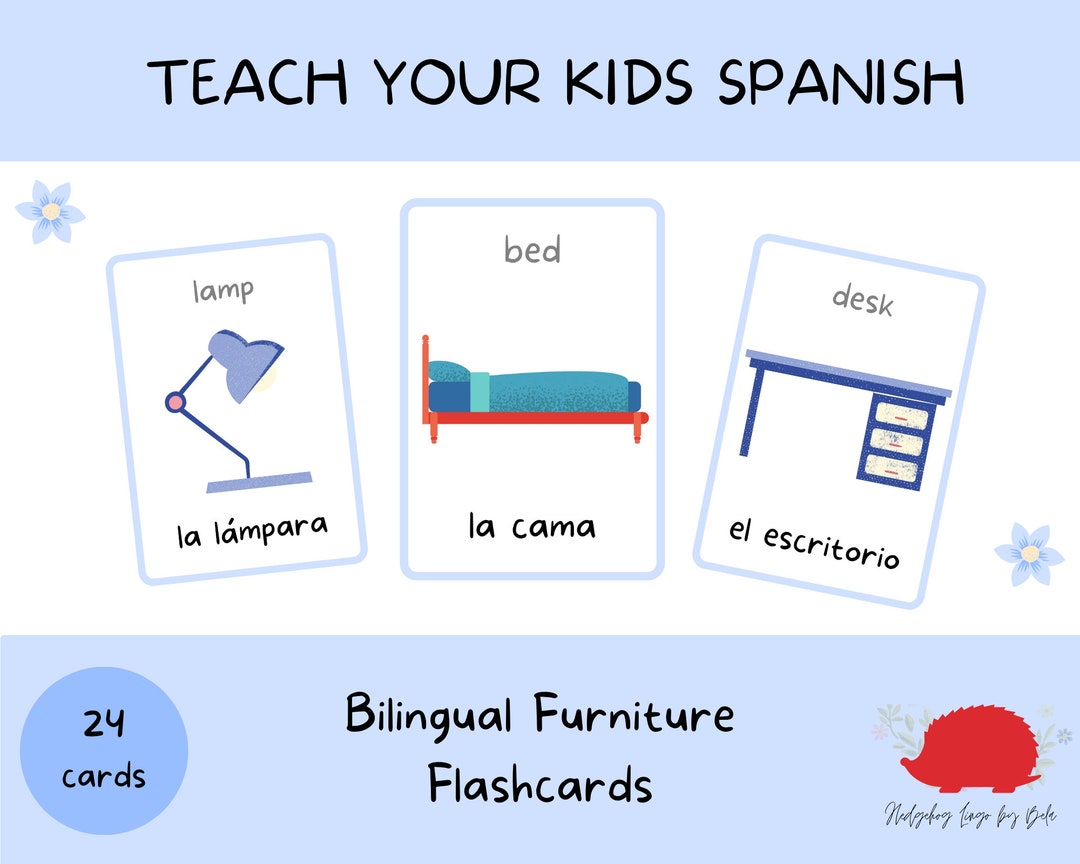 Bilingual Furniture Flashcards - Learn Spanish for Kids - Hedgehoglingo ...