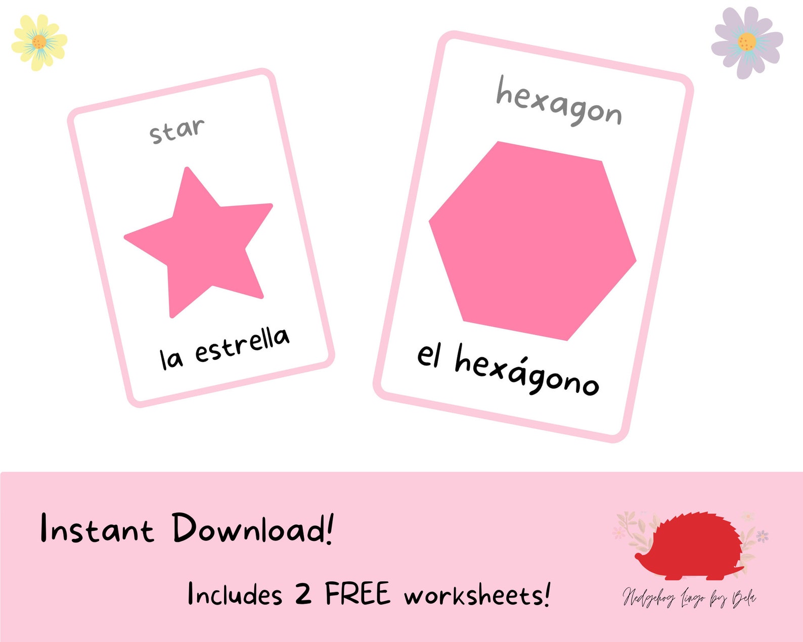 Bilingual Shapes Flashcards Learn Spanish for Kids Hedgehoglingo - Etsy