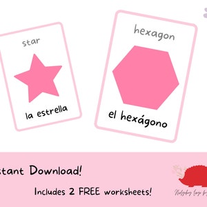 Bilingual Shapes Flashcards Learn Spanish for Kids Hedgehoglingo - Etsy