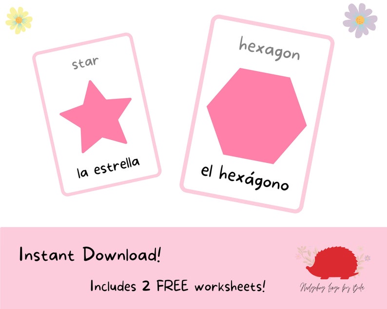 Bilingual Shapes Flashcards Learn Spanish for Kids Hedgehoglingo - Etsy