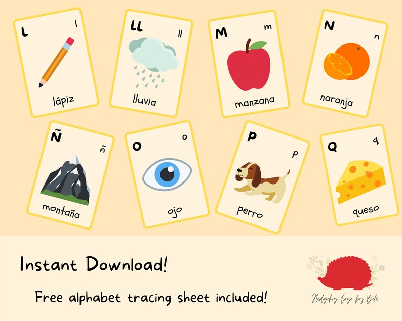 Spanish Alphabet Flashcards Letter Tracing Worksheet Learn Spanish for ...
