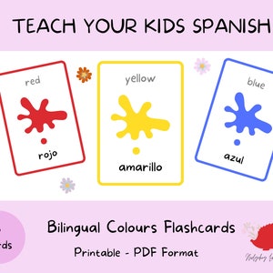 Bilingual Colours Flashcards - Learn Spanish for Kids - Etsy