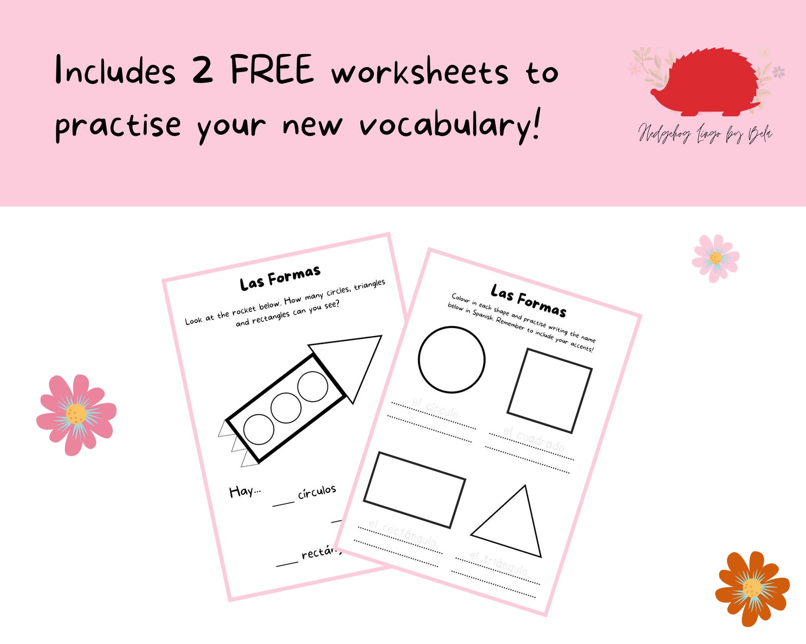 Bilingual Shapes Flashcards Learn Spanish for Kids Hedgehoglingo - Etsy