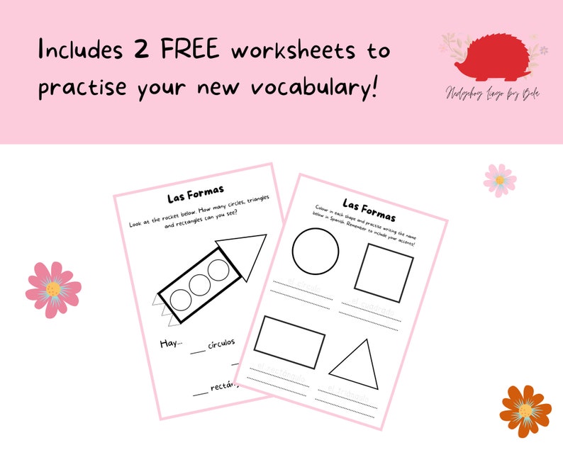 Bilingual Shapes Flashcards Learn Spanish for Kids Hedgehoglingo - Etsy