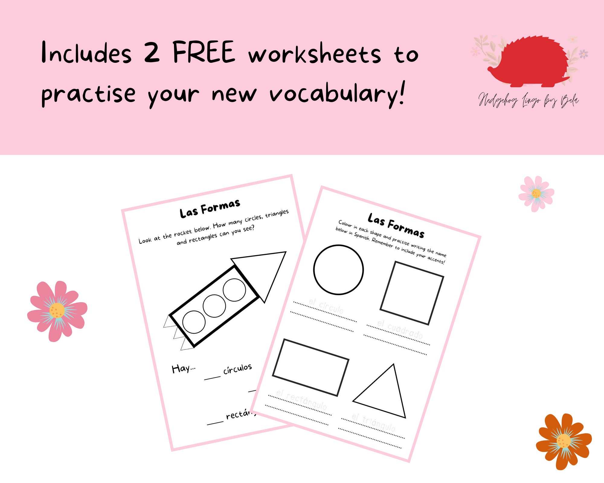 Bilingual Shapes Flashcards Learn Spanish for Kids Hedgehoglingo - Etsy