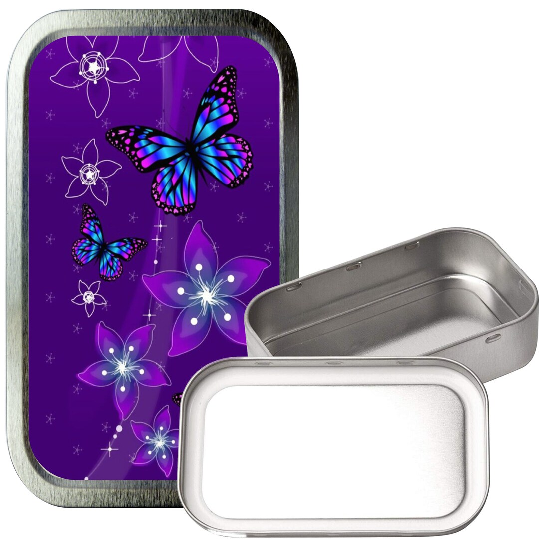 Purple Butterflies 1oz Silver Tobacco Tin Gift Box Pill Tin - Etsy