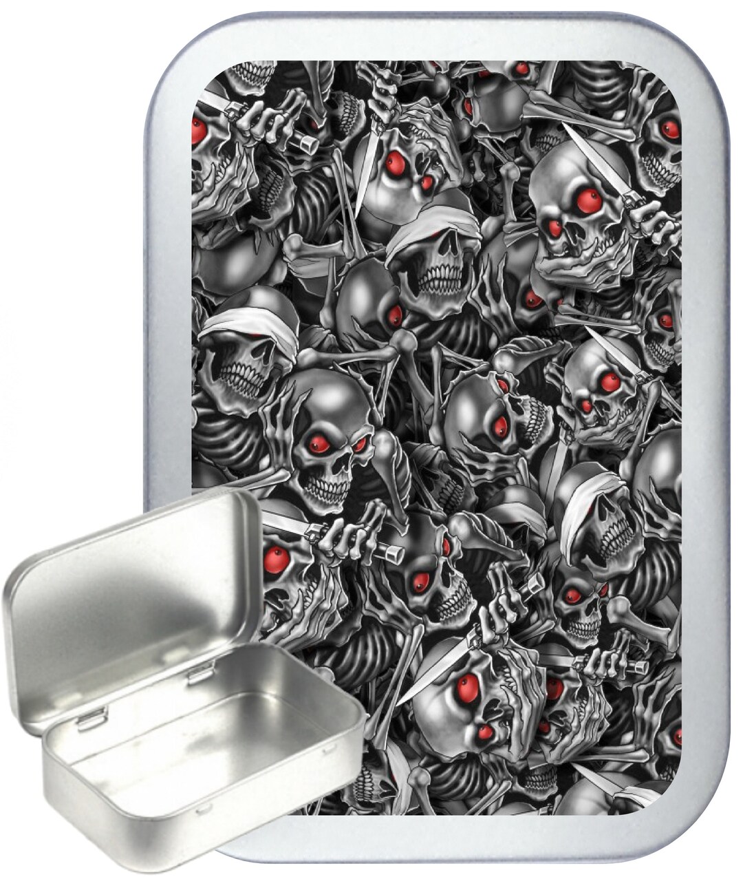 Blind Skulls Medium Silver Hinged Gift Tin, Gift Box, Pill Tin, Pocket ...