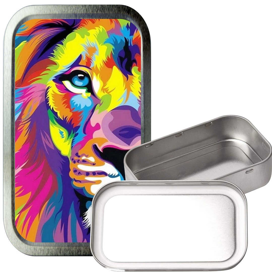 Rainbow Lion 1oz Silver Tobacco Tin, Gift Box, Pill Tin, Pocket Tin ...