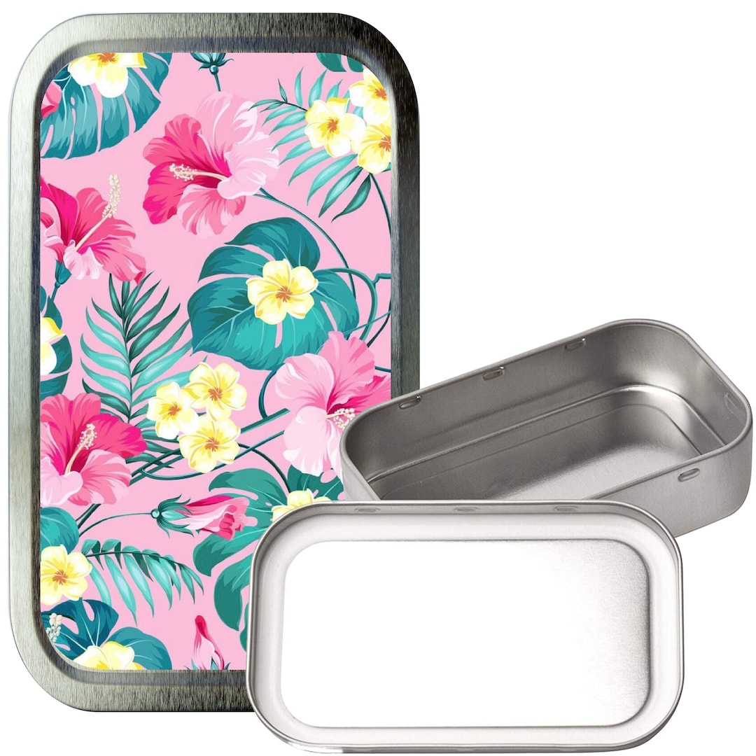 Pink Floral 1oz Silver Tobacco Tin, Gift Box, Pill Tin, Pocket Tin ...