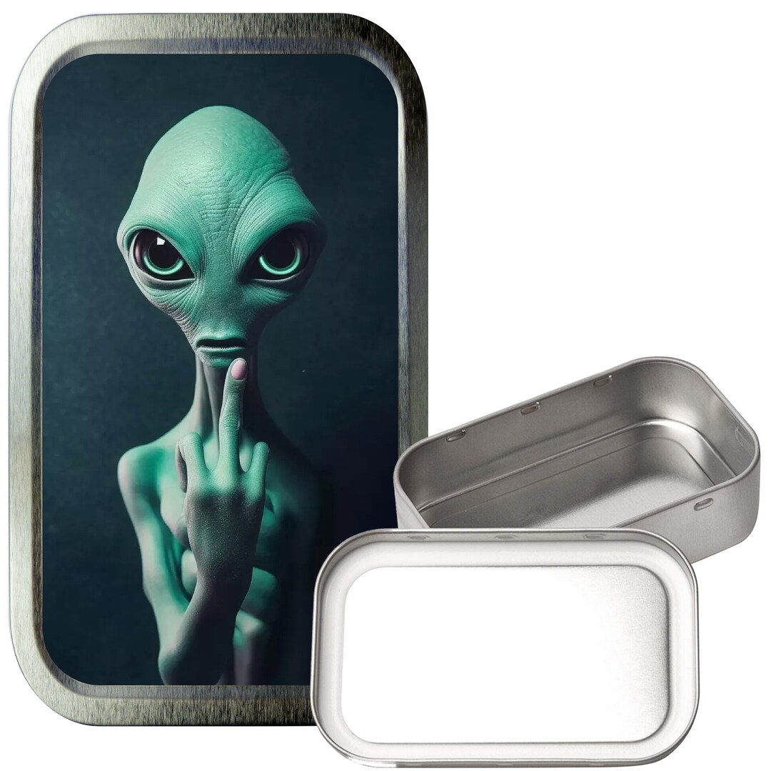 Alien Finger 1oz Silver Tobacco Tin, Gift Box, Pill Tin, Pocket Tin ...