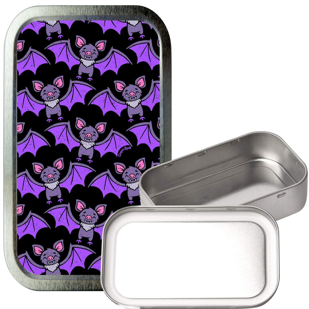 Purple Bats 1oz Silver Tobacco Tin, Gift Box, Pill Tin, Pocket Tin ...