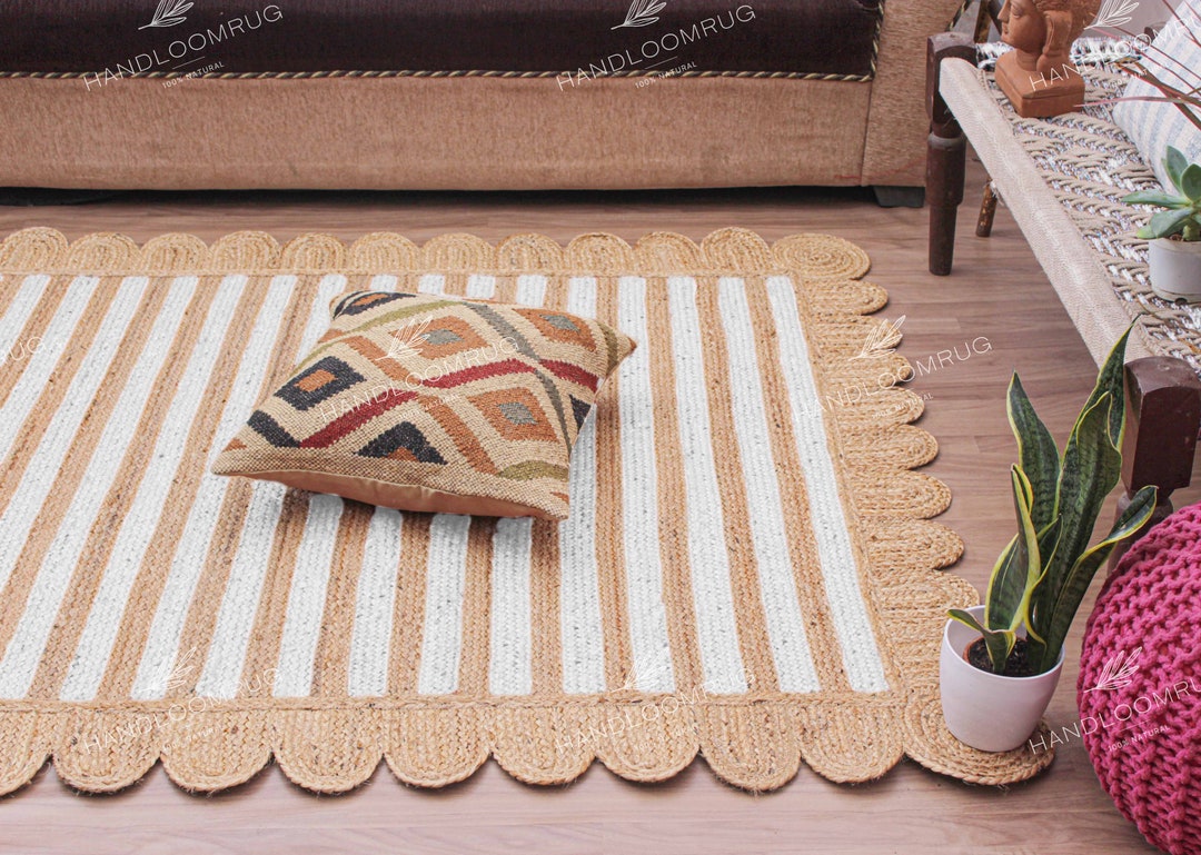 Jute Rug Scalloped Rug, Jute Scalloped Rug, Bohemian Scallop Rug ...