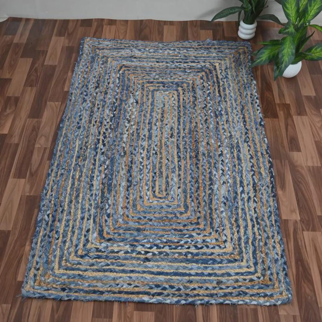 Denim Chindi Rug, Handmade Jute Rug, Chindi Jute Rug, Kitchen Area Rug ...