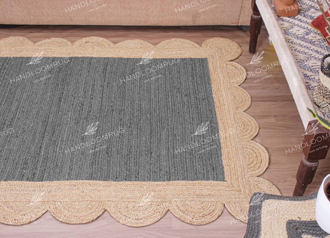 Indian Hand Woven Scalloped Natural Jute Rug Scallop Rug Jute Scallop ...