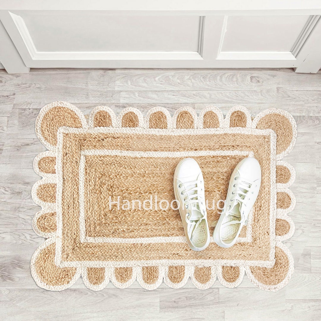 Scalloped Doormat, Natural Jute Hand Braided Scalloped Runner Rug ...