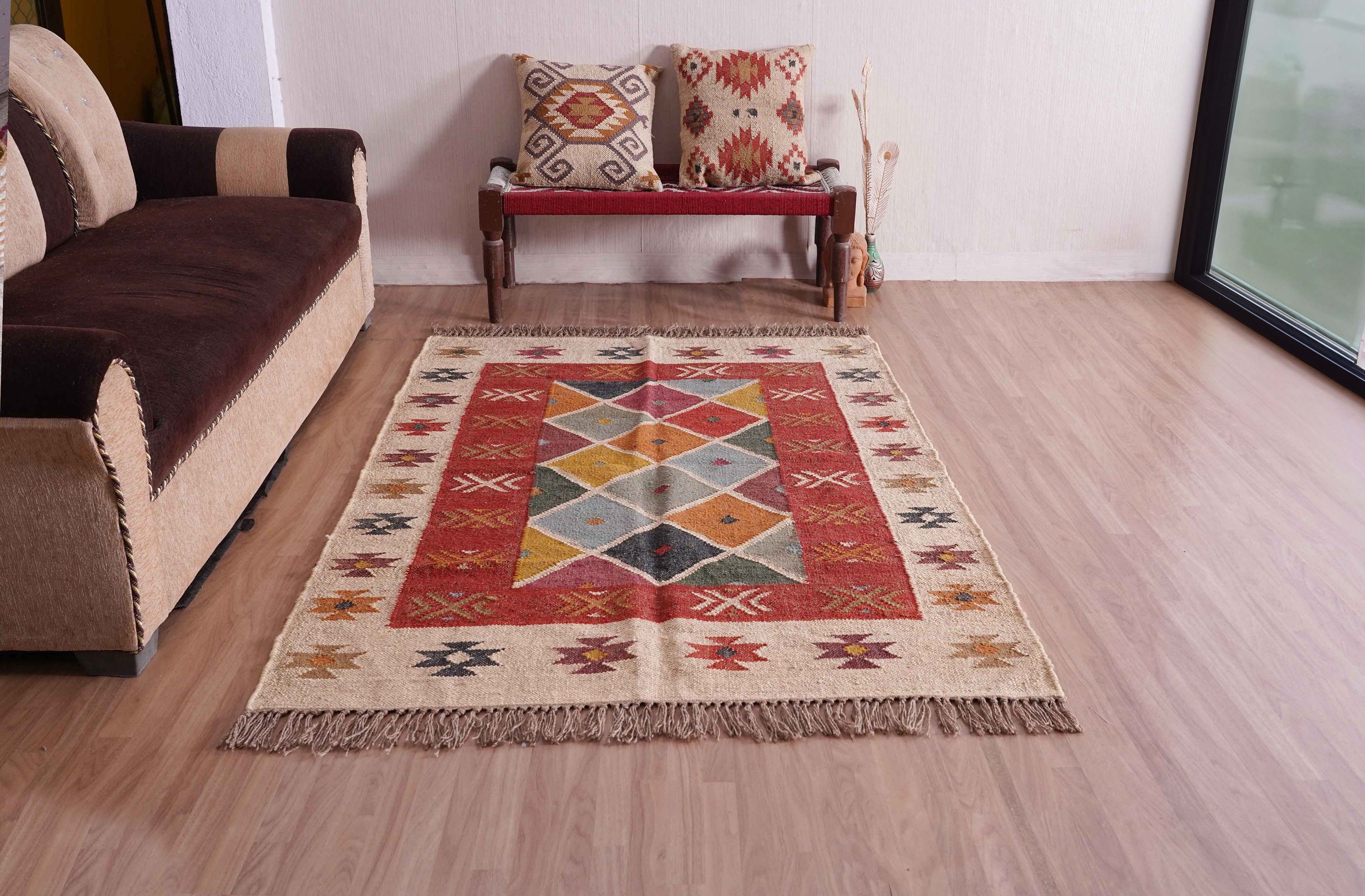 Handmade Woven Bricks Red Jute Kilim Rug-large Orange Kilim - Etsy
