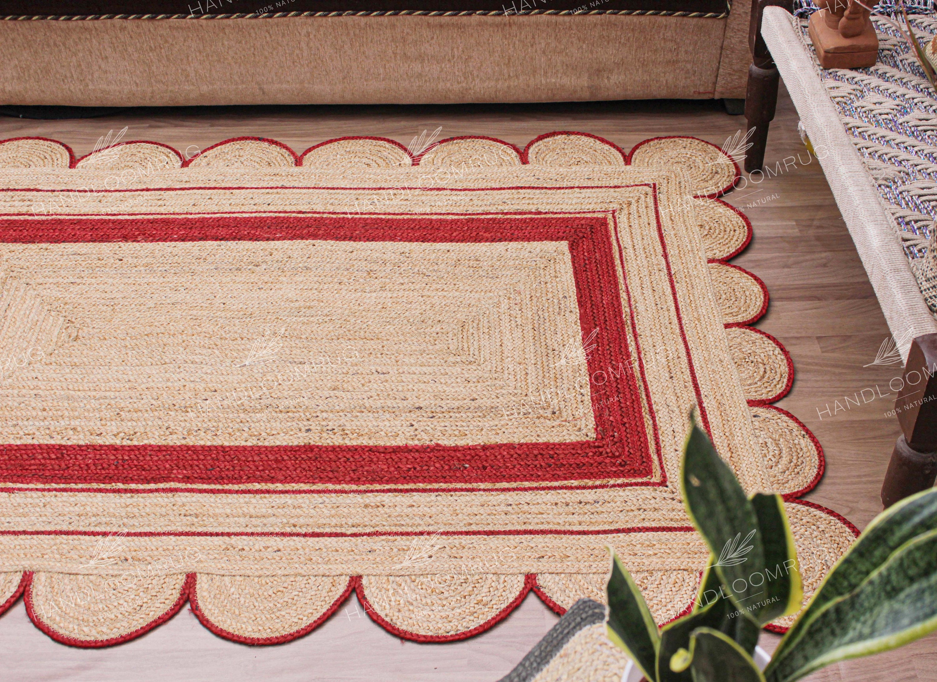 Braided Scalloped Beige With Border Jute Rugboho Rug Natural - Etsy