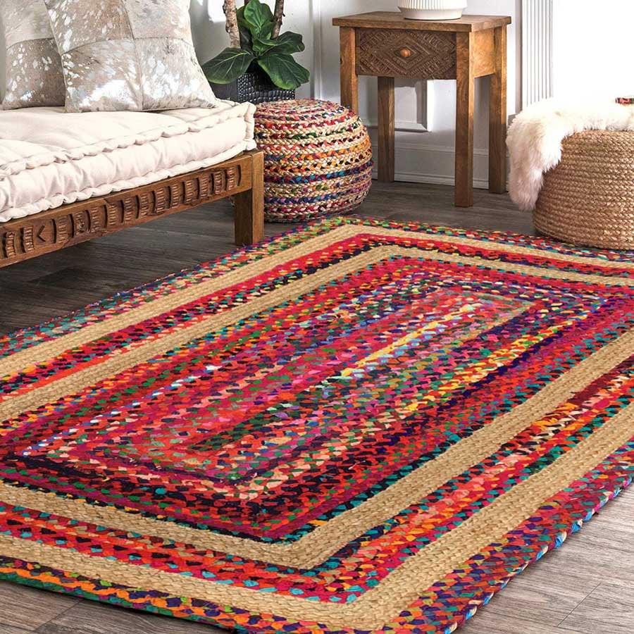 Hand Braided Bohemian Colorful Cotton Chindi Area Rug Multi Color Home ...