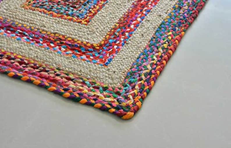 Hand Braided Bohemian Colorful Cotton Chindi Area Rug Multi Color Home ...