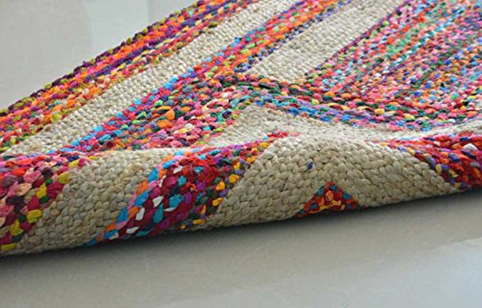 Hand Braided Bohemian Colorful Cotton Chindi Area Rug Multi Color Home ...