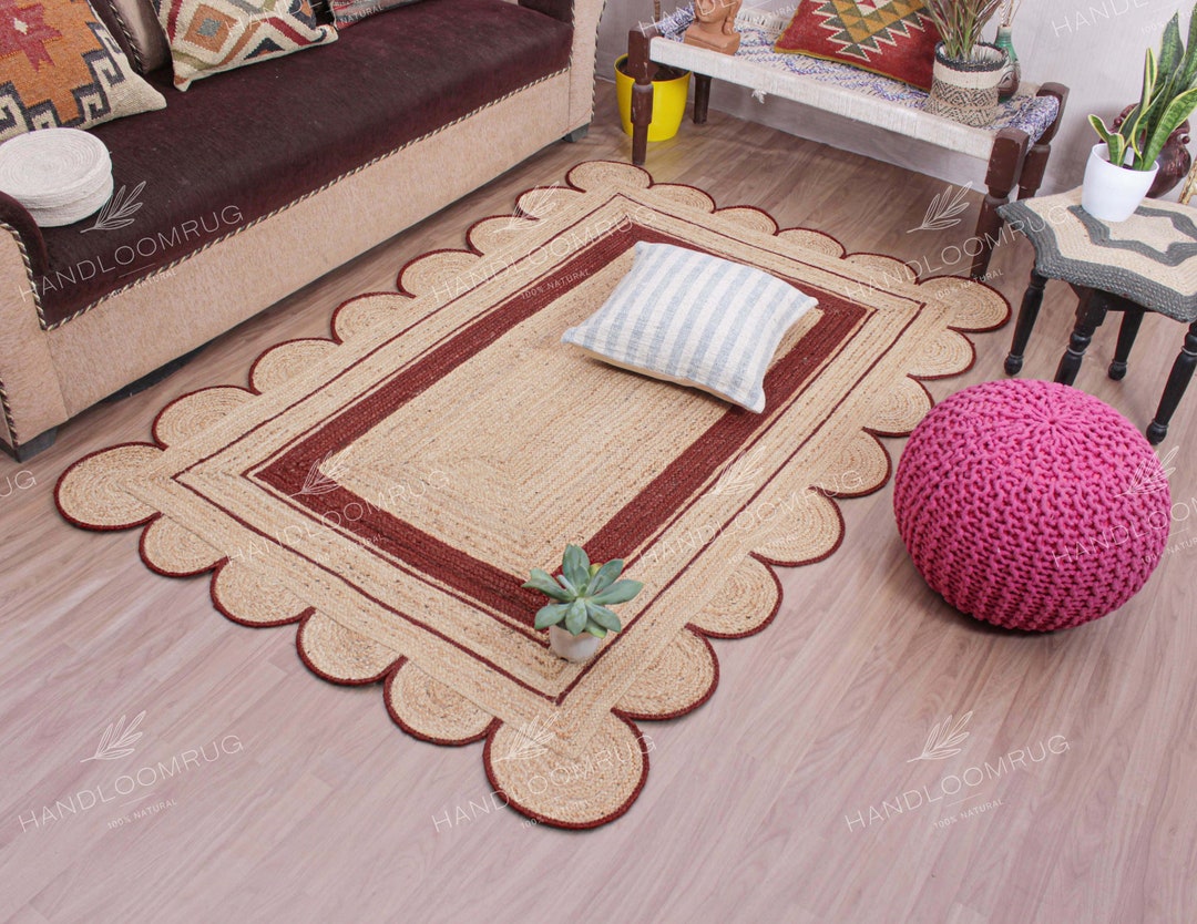 Natural Jute Scalloped Rug, Scallop Pattern Rug, Natural Jute Rug ...