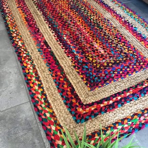 Hand Braided Bohemian Colorful Cotton Chindi Area Rug Multi Color Home ...