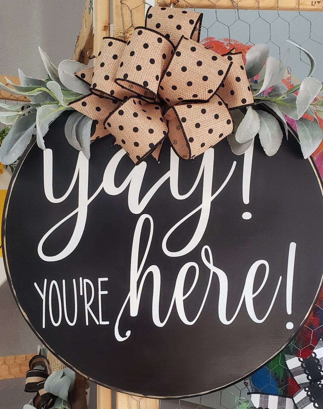 Yay you're here door hanger wood door decoration - Etsy Österreich