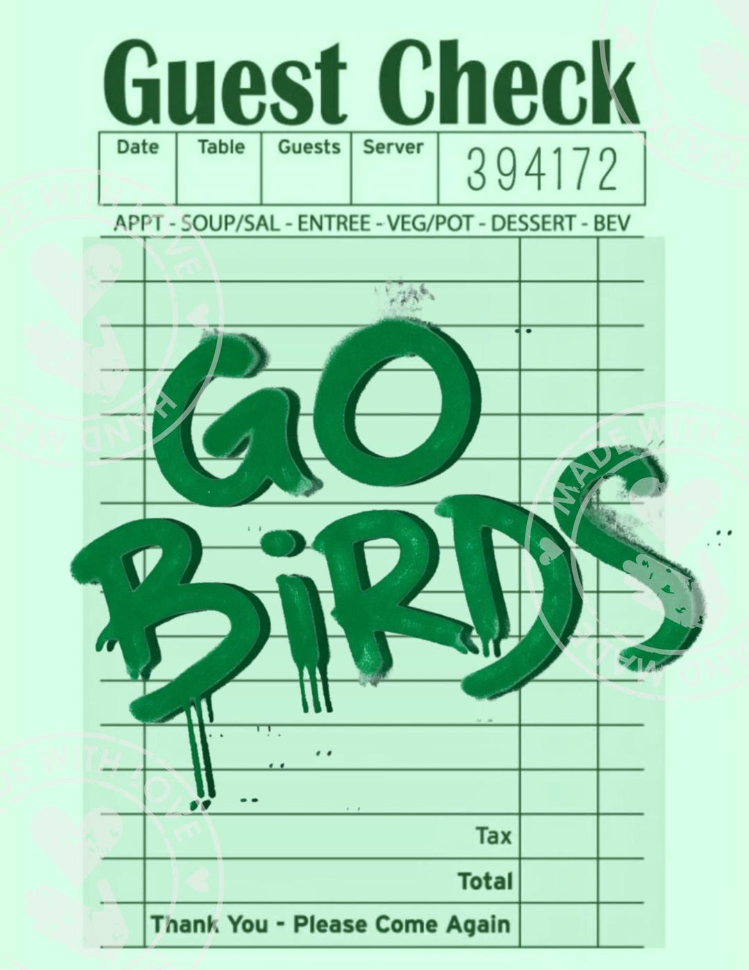 Go Birds Guest Check Receipt Print Philadelphia Eagles - Etsy